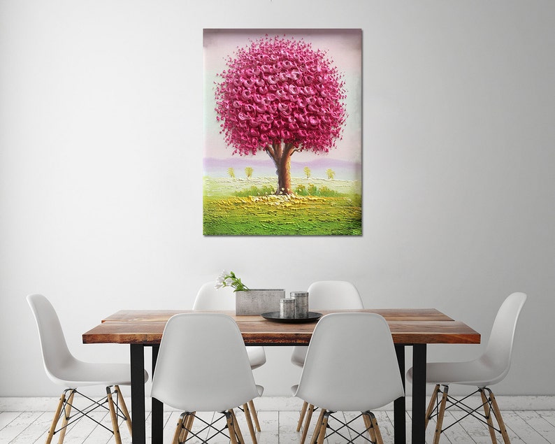 Framed Hand Painted Abstract Pink Flower Tree Painting on - Etsy