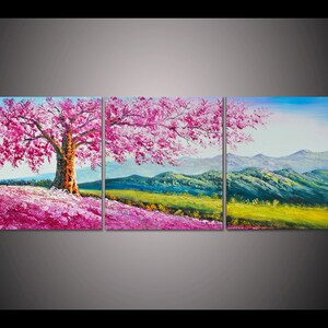 Pink Cherry Blossom Tree Painting Living Room Decor Landscape Painting ...