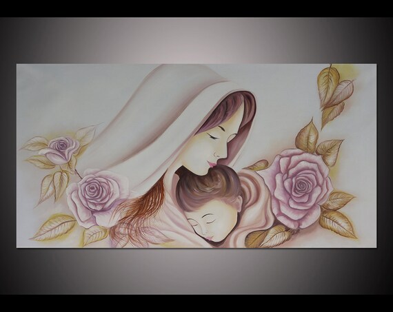 Hand Painted Large Abstract Portrait Wall Art Baby&mom - Etsy