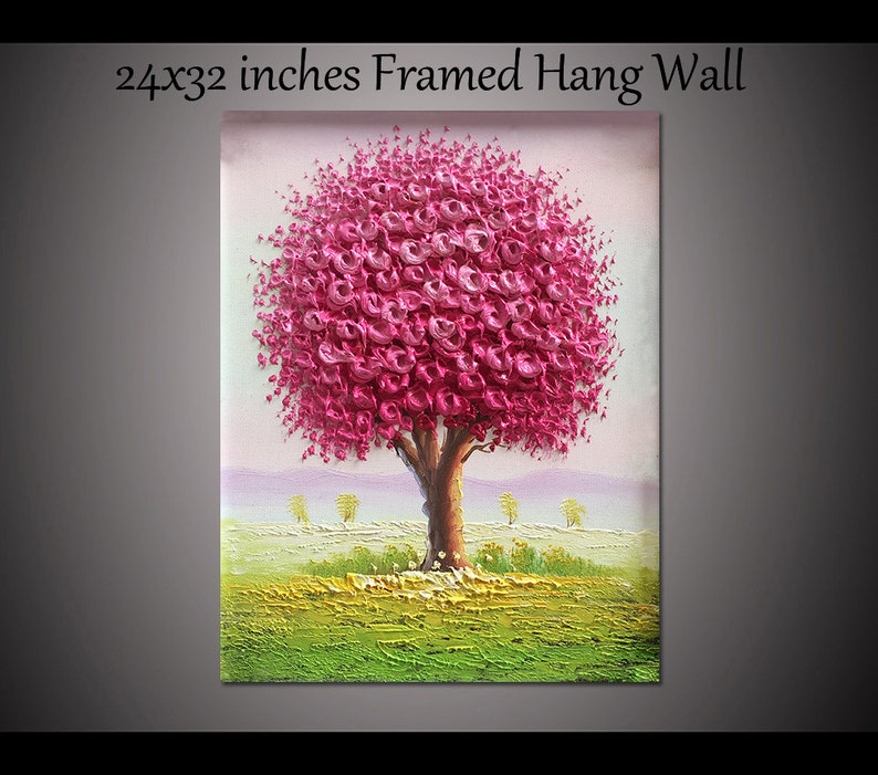 Framed Hand Painted Abstract Pink Flower Tree Painting on - Etsy