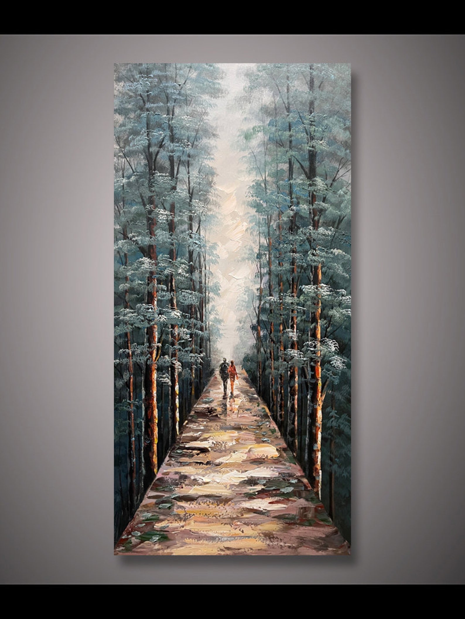 Hand Painted Couples Painting Couples Walking on a Forest Path - Etsy