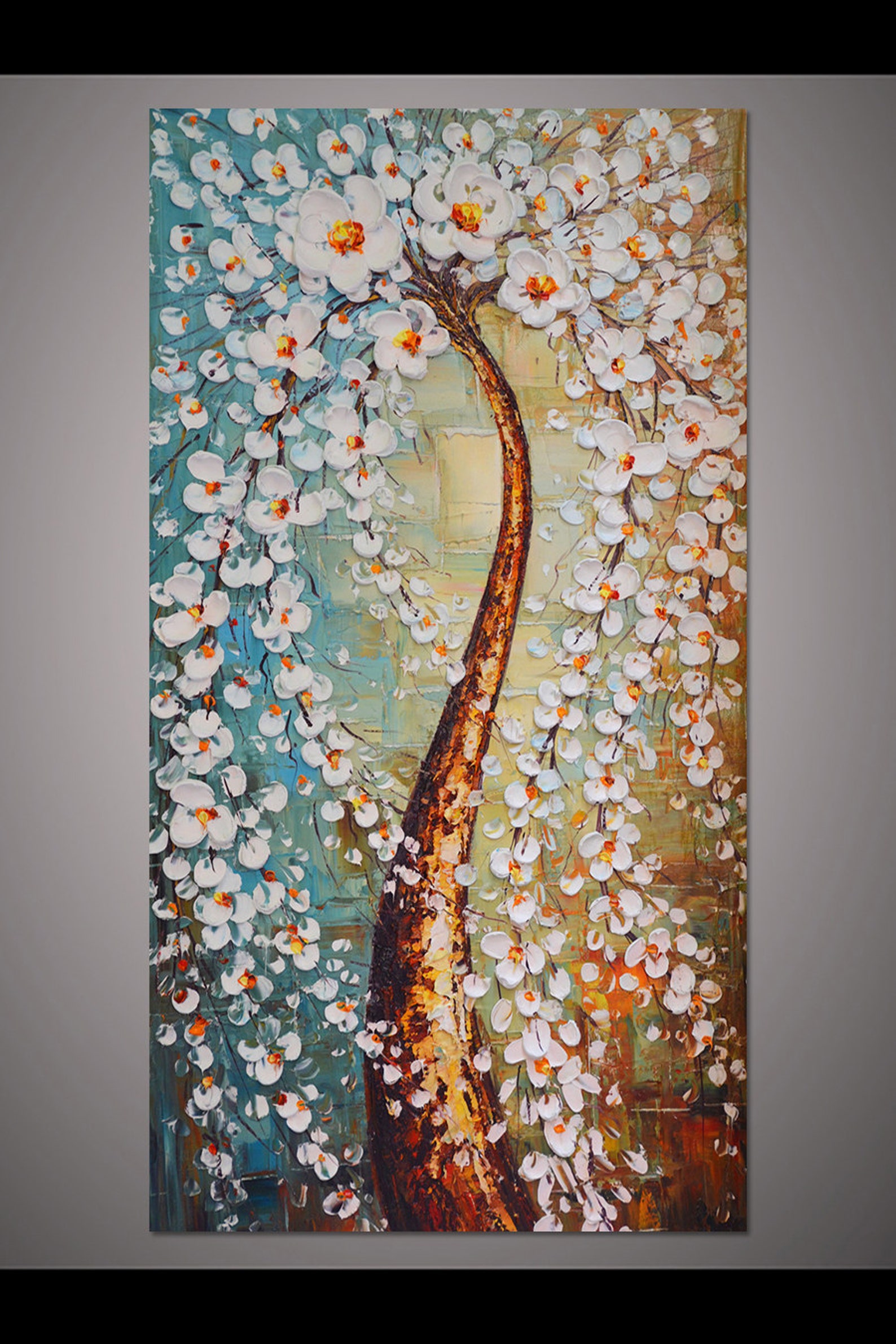 Hand-painted White Cherry Blossom Flower Tree Painting Modern - Etsy