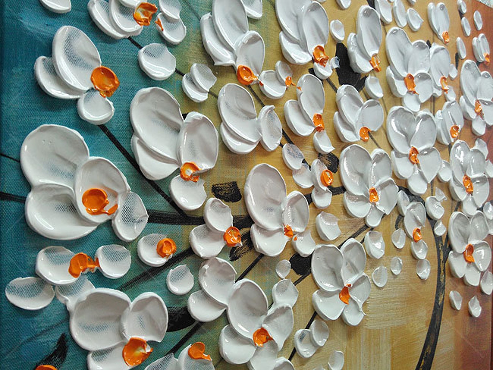 Hand Paint Abstract Thick Palette White Cherry Blossom Tree - Etsy