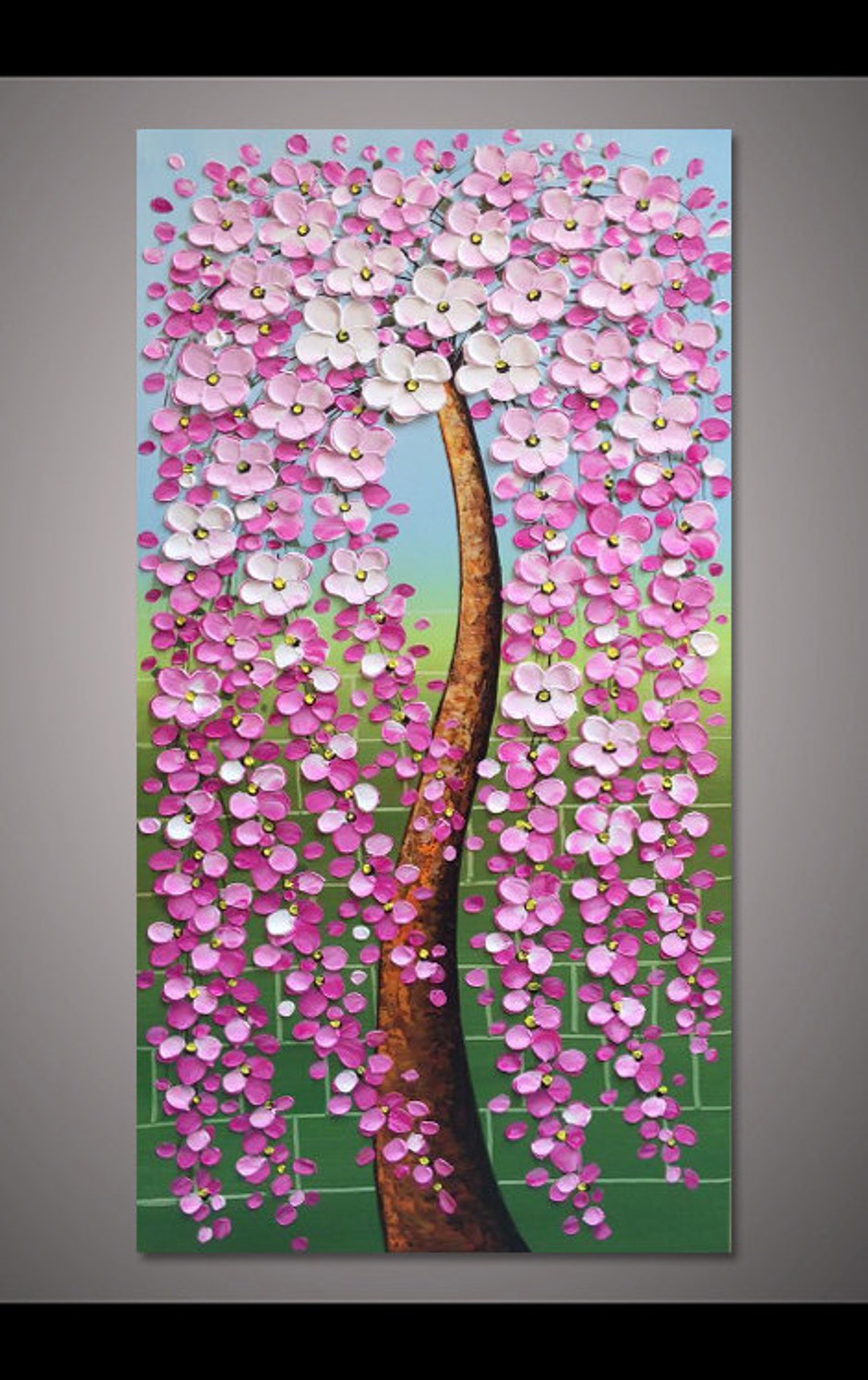 Hand-painted Home Decor Living Room Decor Blooming White Pink - Etsy