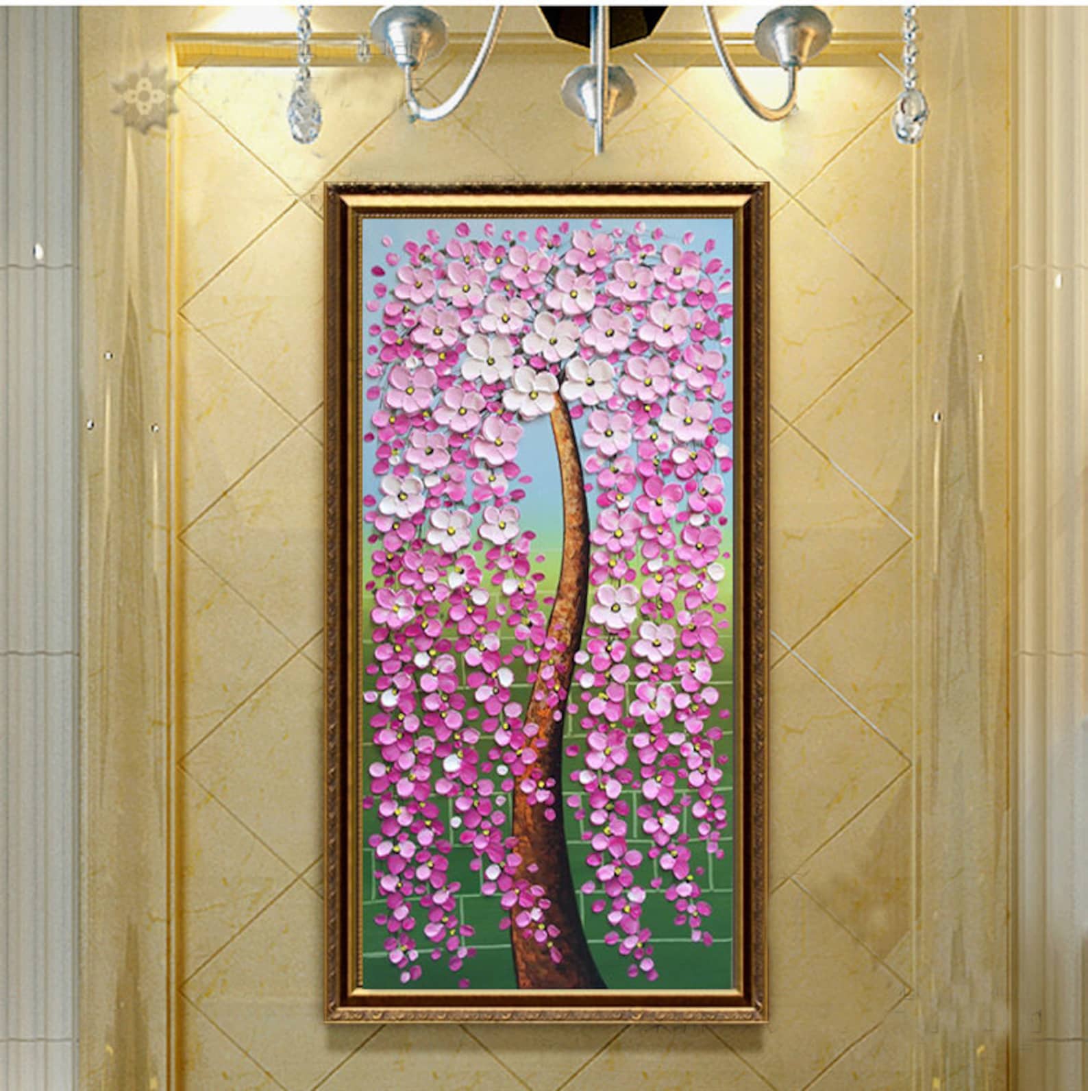 Hand-painted Home Decor Living Room Decor Blooming White Pink Flower ...