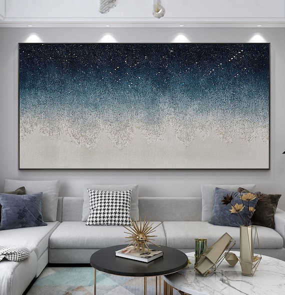Dark Blue Starry Night Oil Painting Abstract Minimalist Luxury - Etsy