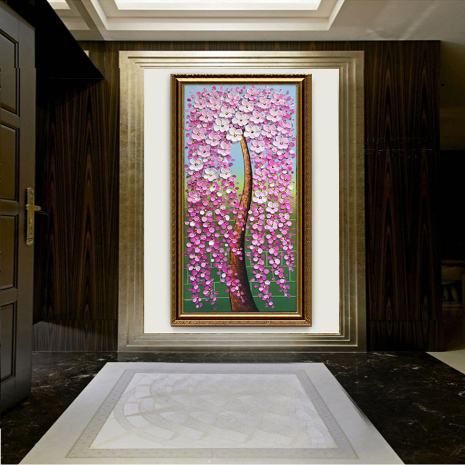Hand-painted Home Decor Living Room Decor Blooming White Pink Flower ...