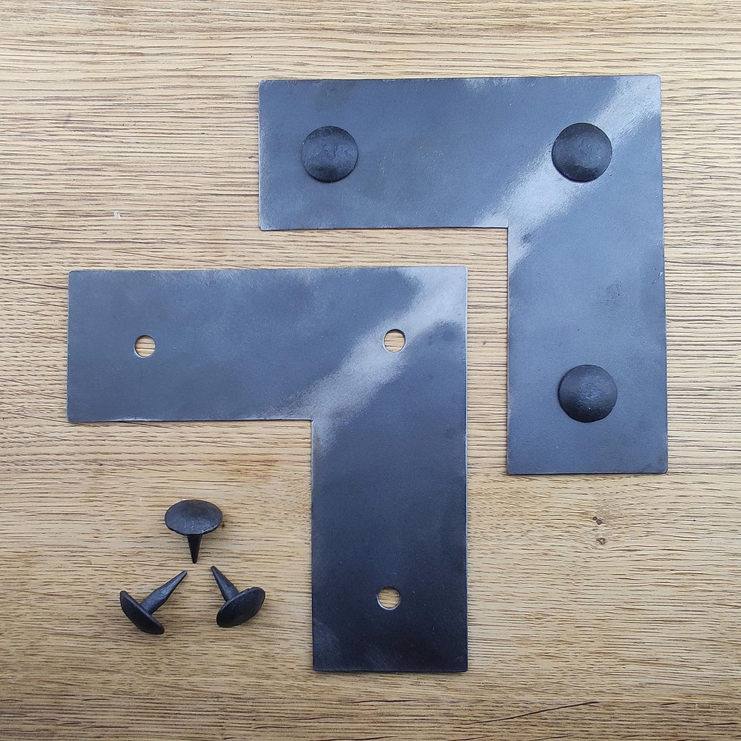 2 Decorative Flat Corner Plates With 6 Hand Forged Wrought Iron Nails ...