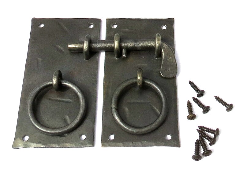 Square Cabinet Door Latch With Ring Pulls, Hand Forged Slide Bolt With ...