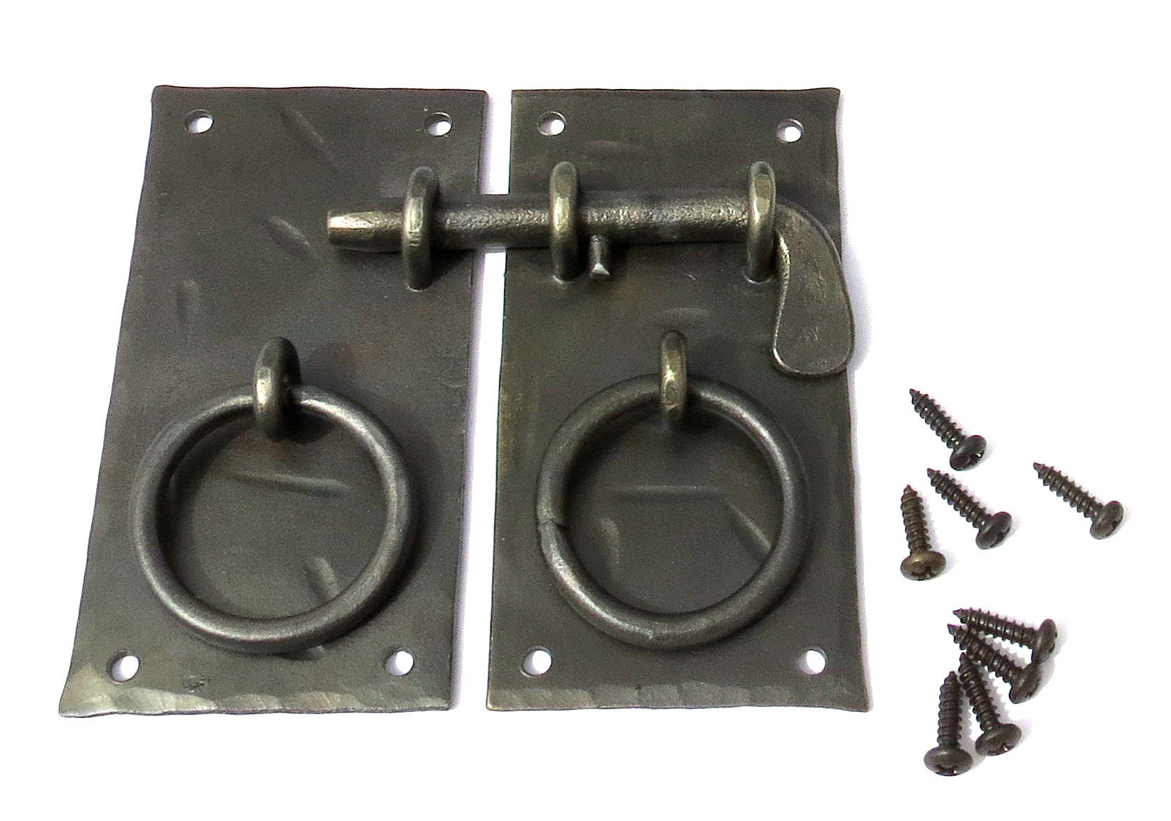 Square Cabinet Door Latch With Ring Pulls Hand Forged Slide - Etsy UK