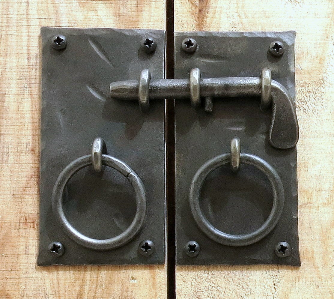 Square Cabinet Door Latch With Ring Pulls Hand Forged Slide - Etsy UK