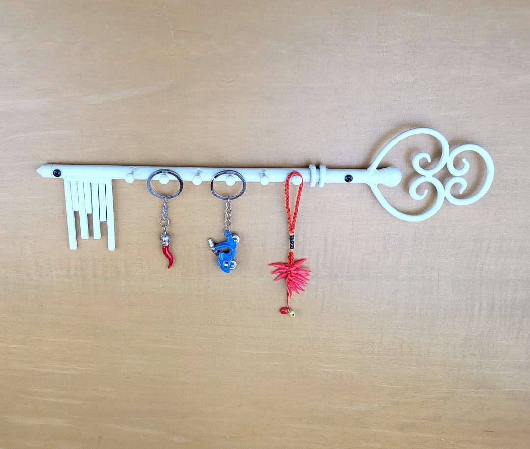 Iron Key Holder With 6 Hooks, Cream White Blacksmith Hand Forged ...