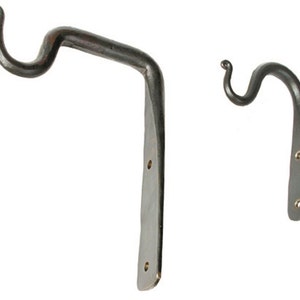 Pair of Curtain Pole Holders, Hand Forged Metal Rod Hooks, Wrought Iron ...