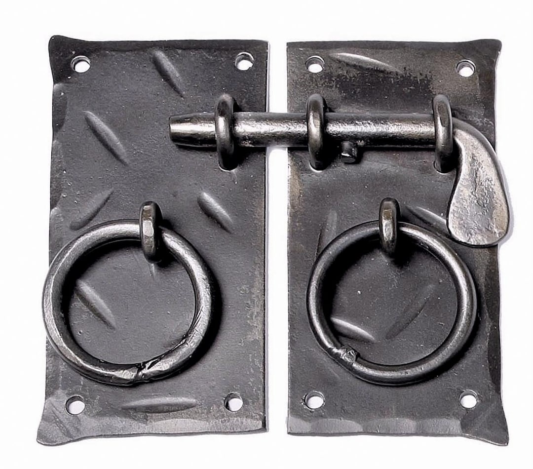 Square Cabinet Door Latch With Ring Pulls, Hand Forged Slide Bolt With ...