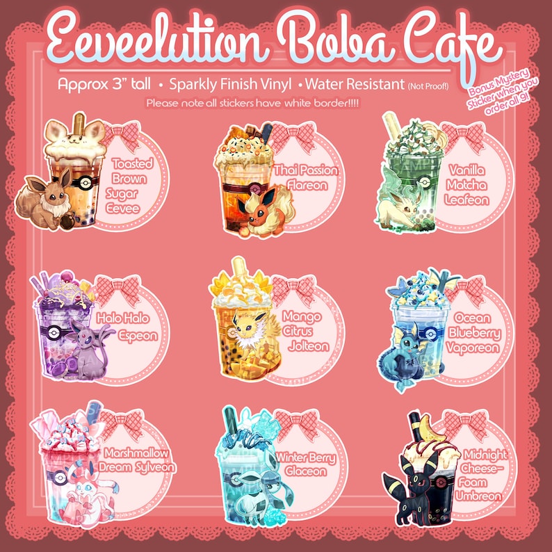 Fanmade Eveelution Boba Sticker Set - Etsy