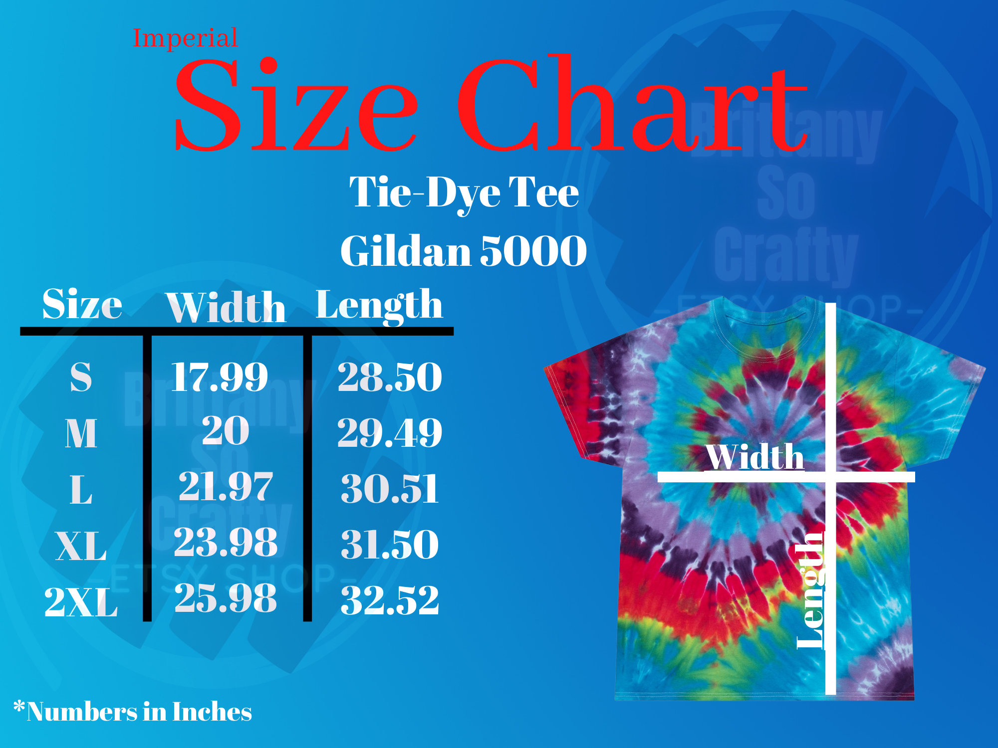 Tie-dye Tee | Gildan 5000 | Size Chart | Printify Size Chart | Digital ...
