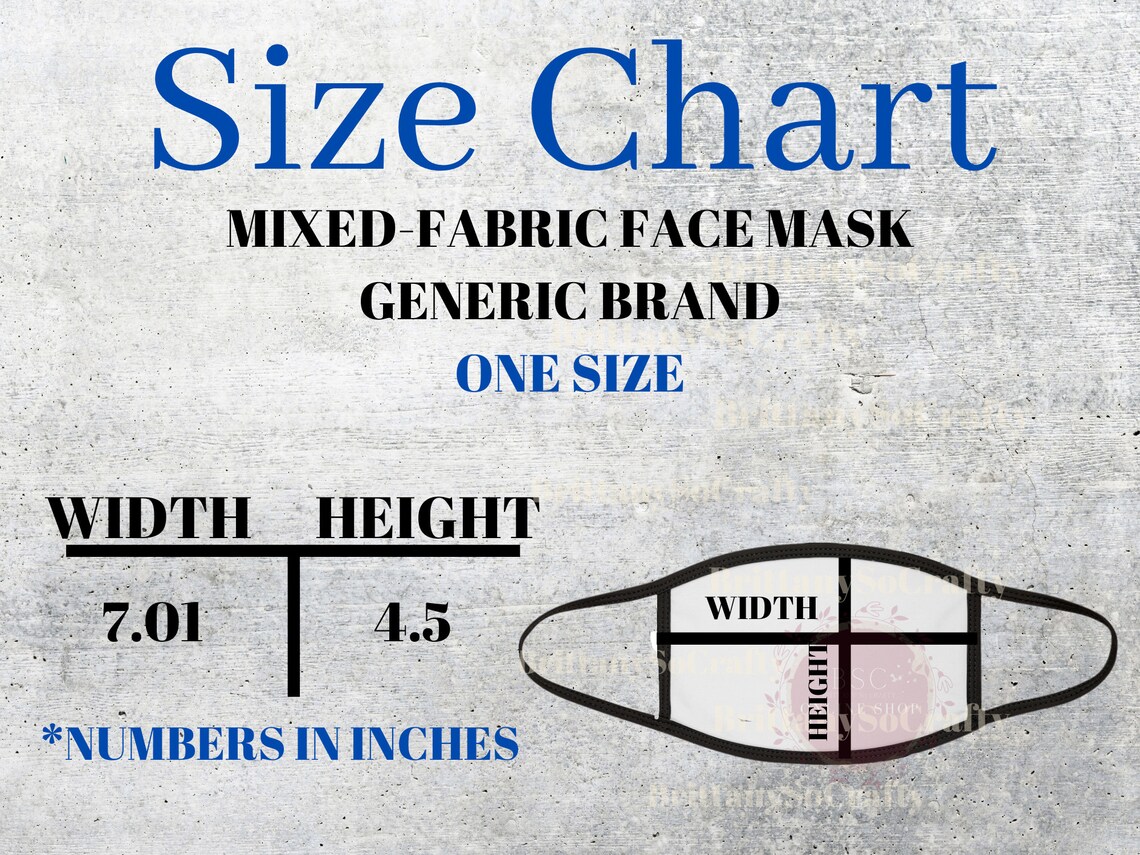 Mixed-fabric Mask Size Chart Generic Brand Face Mask | Etsy