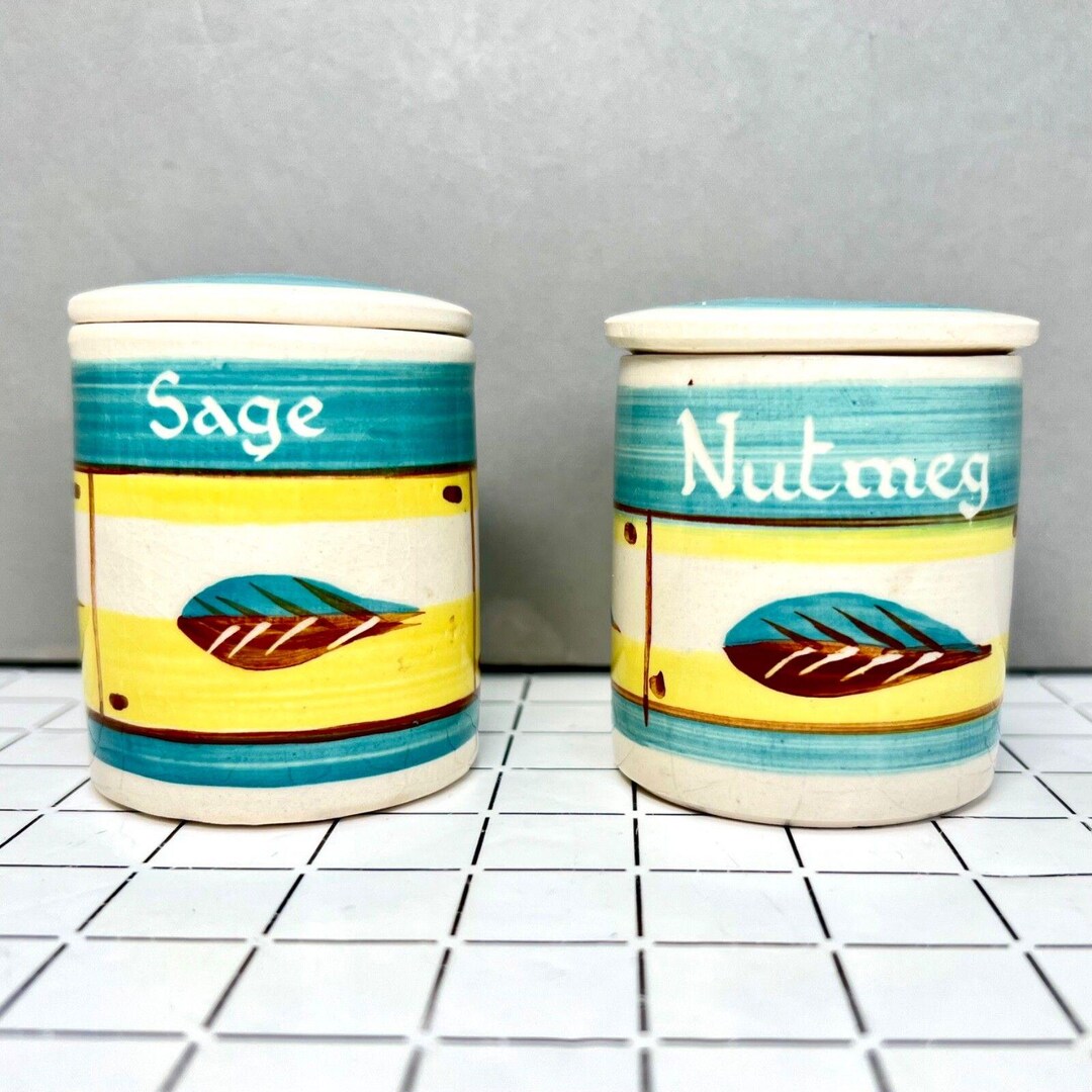 Vintage Rainham Pottery Spice Jars Sage Nutmeg Edward Baker Hand Made ...