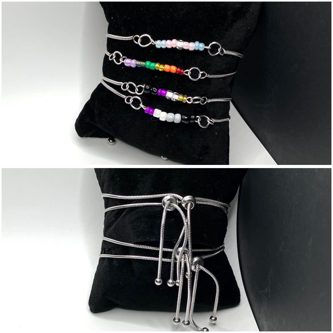 Pride Flag Seed Bead Boloslide Bracelets Non-binary Transgender and ...