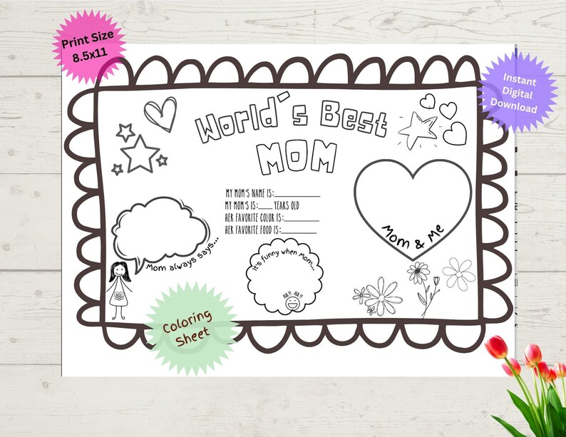 Mother's Day Printable Coloring Sheet, Template, World's Best Mom ...