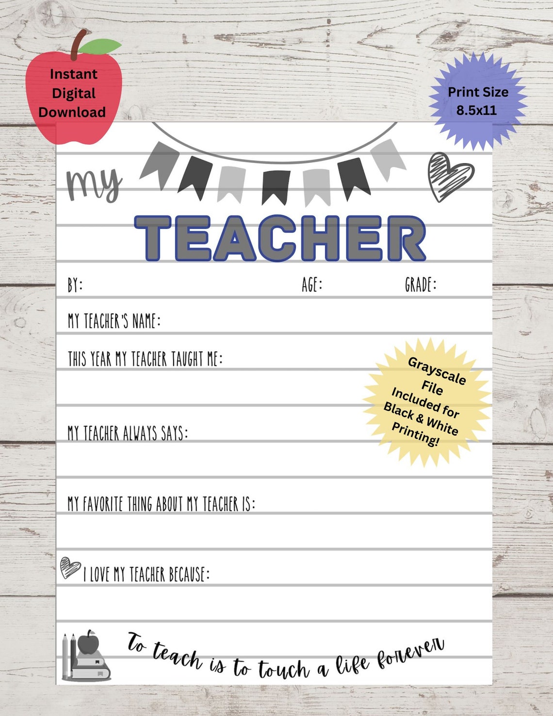 Teacher Appreciation Week Printable, All About My Teacher, Teacher ...