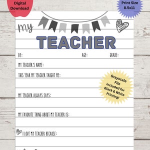 Teacher Appreciation Week Printable, All About My Teacher, Teacher ...
