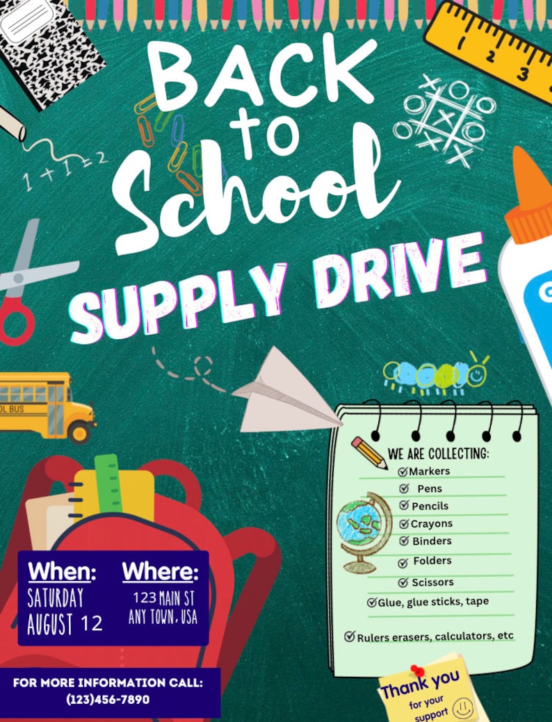 EDITABLE Back to School Supply Drive Fundraiser Flyer, Back to School ...