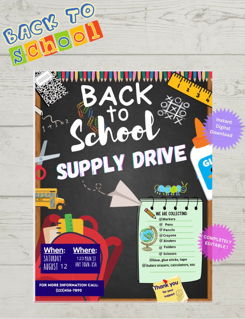 EDITABLE Back to School Supply Drive Fundraiser Flyer, Back to School ...