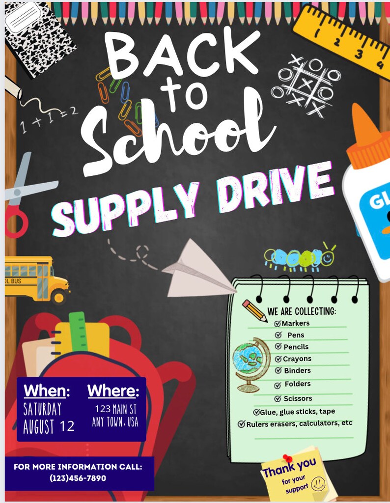 EDITABLE Back to School Supply Drive Fundraiser Flyer, Back to School ...