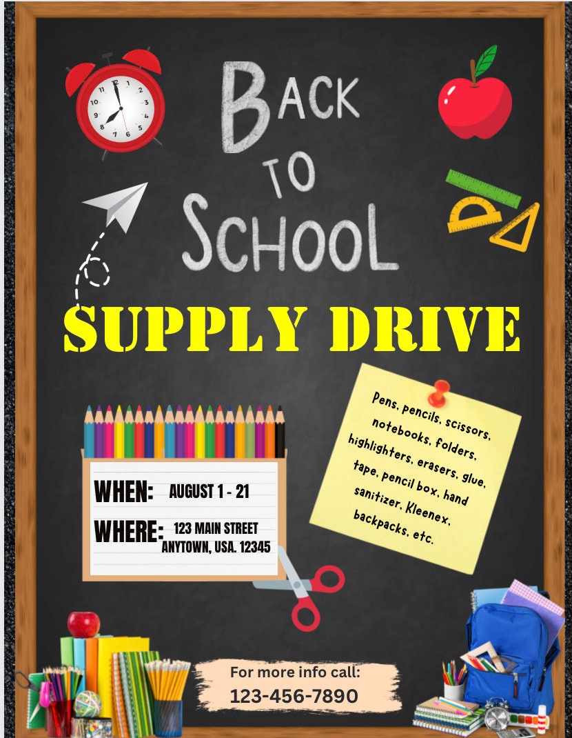 EDITABLE Back to School Supply Drive Fundraiser Flyer, Back to School ...