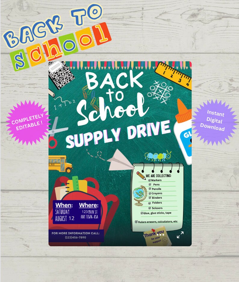 EDITABLE Back to School Supply Drive Fundraiser Flyer, Back to School ...
