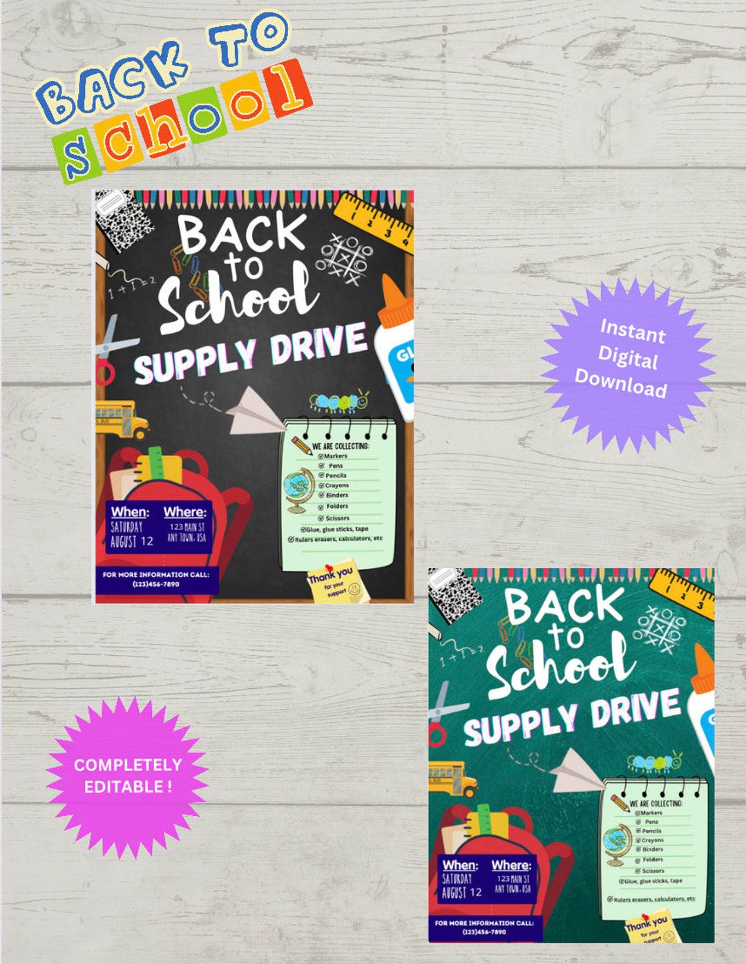 EDITABLE Back to School Supply Drive Fundraiser Flyer, Back to School ...