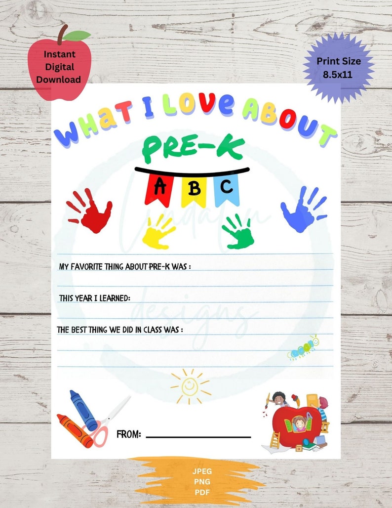 I Love Pre-k/ Teacher Appreciation Note/ Fill-in-the-blank/ Thank You ...