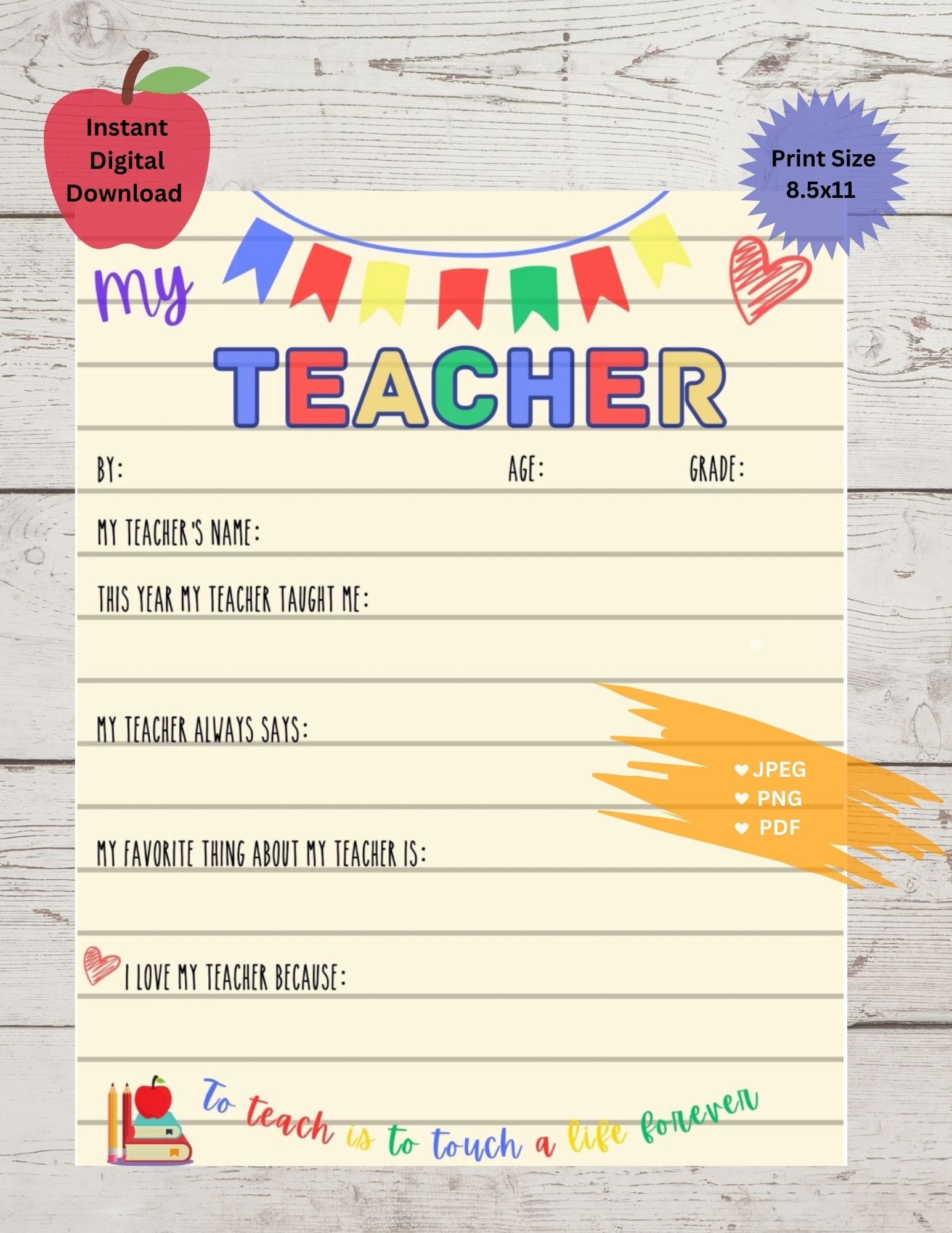 Teacher Appreciation Week Printable, All About My Teacher, Teacher ...
