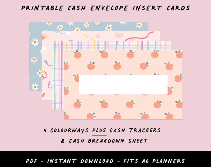 Printable Cash Envelope Inserts Cute Peach Cash Tracker Cash Breakdown ...