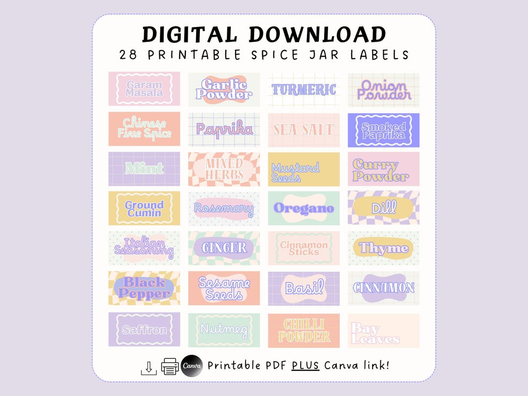 Pastel Spice Labels | PDF & Editable Canva Link,pretty Spice Labels ...