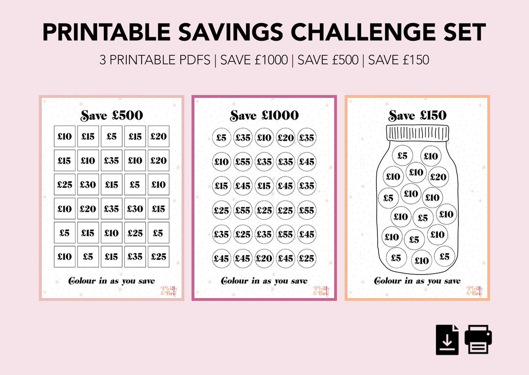 Printable Money Saving Challenge Set - Save 150 - Save 500 - Save 1000 ...