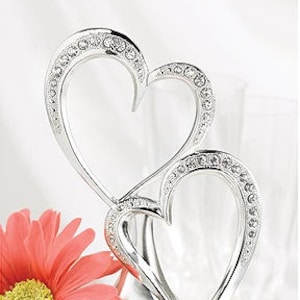Sparkling Double Hearts Wedding Cake Topper Silver Top With Heart Motif ...