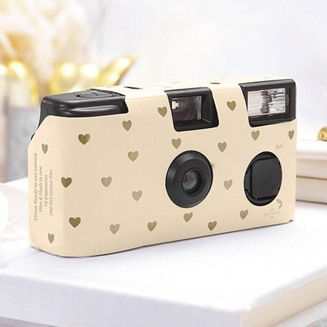 Single Use Ivory With Gold Hearts Wedding Disposable Single Use Cameras ...