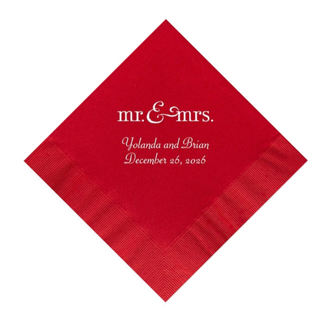 Mr. and Mrs. Wedding Napkins Personalized Set of 100 Napkins Choose Red ...