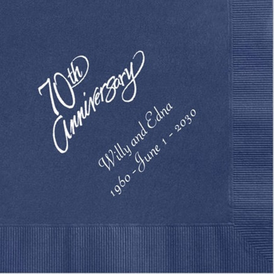 70th Scripty Anniversary Napkins Personalized Set of 100 Party | Etsy