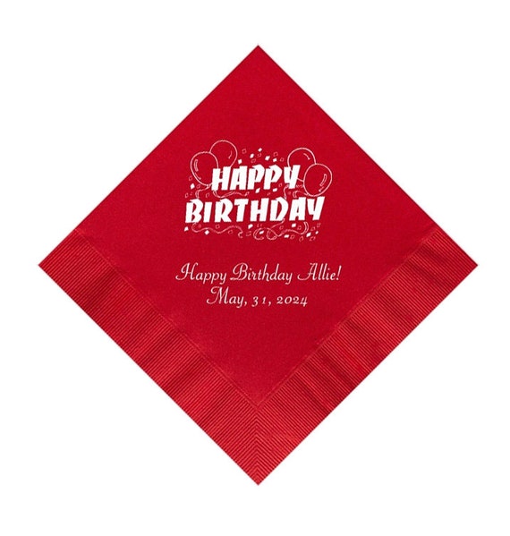 Happy Birthday Napkins Personalized Set of 100 Custom Printed | Etsy