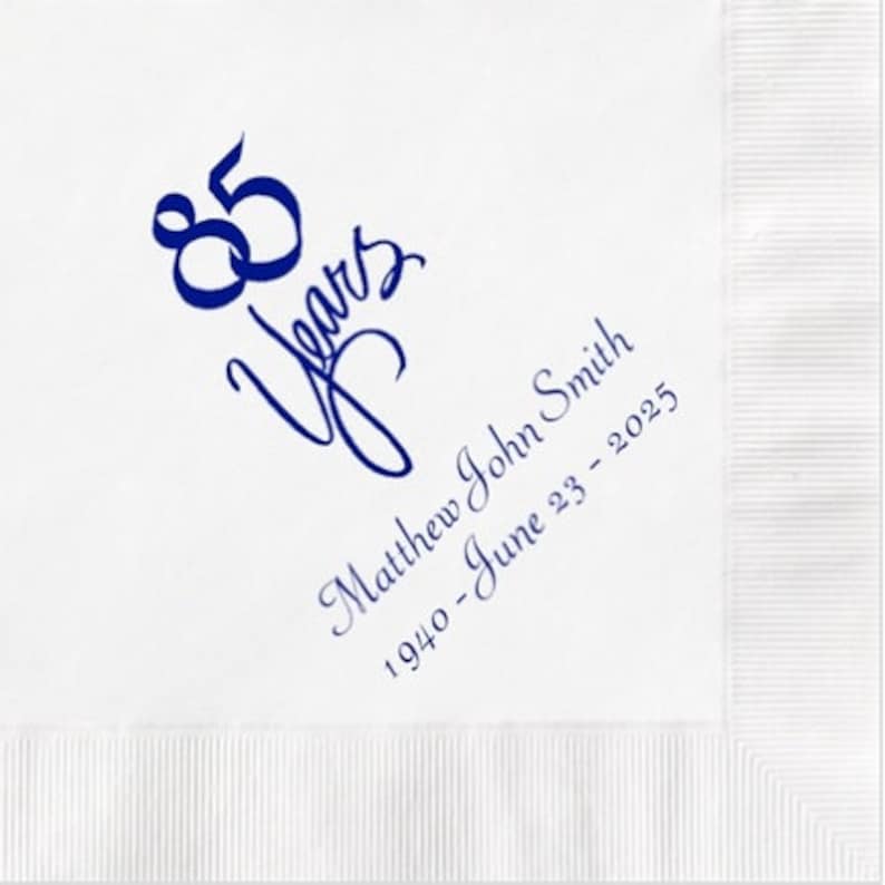 85 Years 85th Birthday Party Napkins Personalized Set of 100 Supplies ...