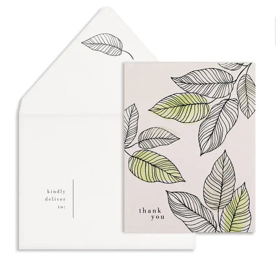 Stylish Leaf Design Thank You Notes pack of 10 Notes Garden - Etsy