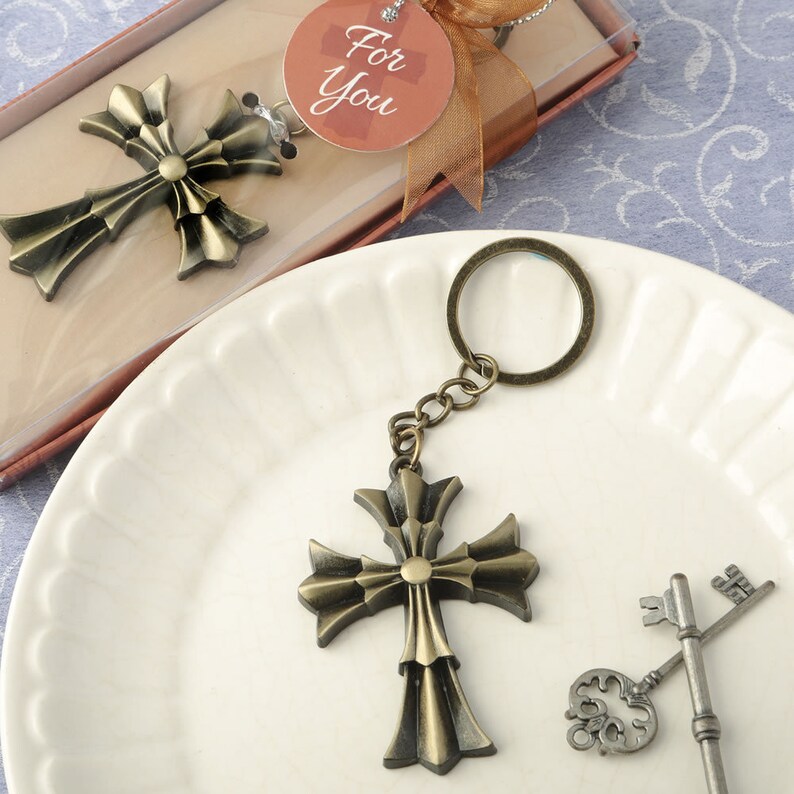 Religious Flared Cross Design Key Chain Favors Baptism - Etsy