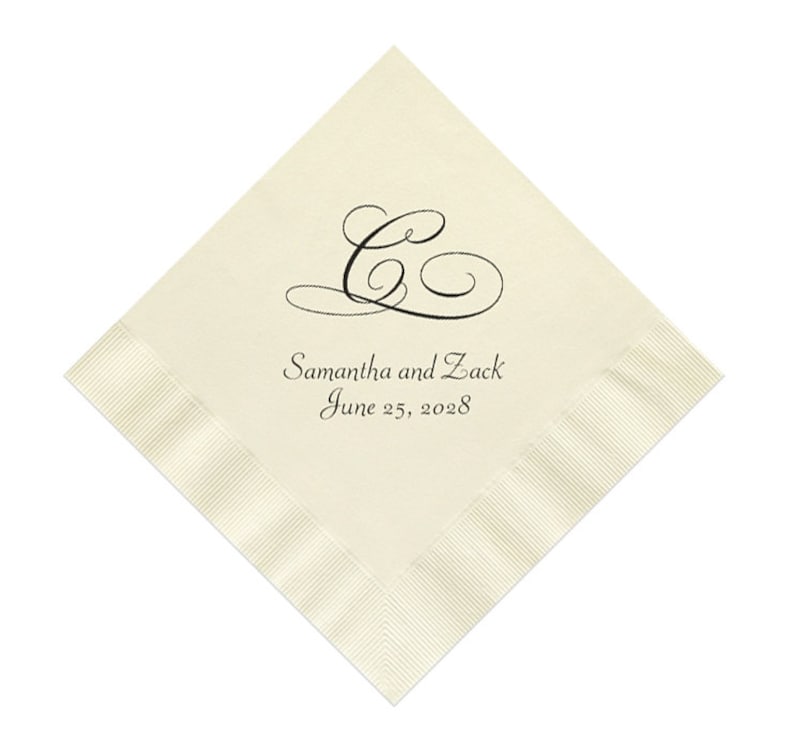 Single Initial Wedding Napkins Personalized Set of 100 Monogrammed ...
