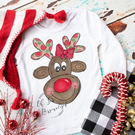 Reindeer Christmas Shirt Girly Reindeer Shirt Girl - Etsy