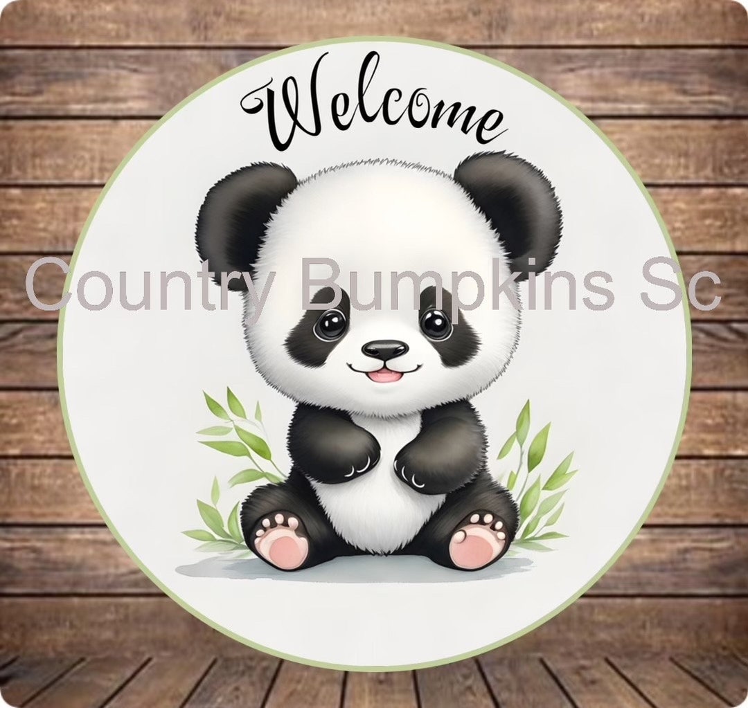 Panda Bear Welcome Sign Farmhouse Decor Wreath Sign Wreath Attachment ...