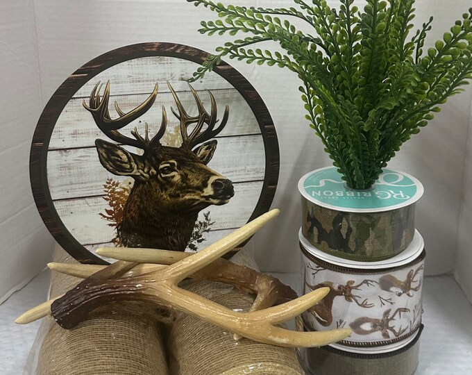 Wreath Kit, Gone Hunting Wreath Kit, Wreath Supplies, Craft Supplies,ribbon, Hunting Wreath ...