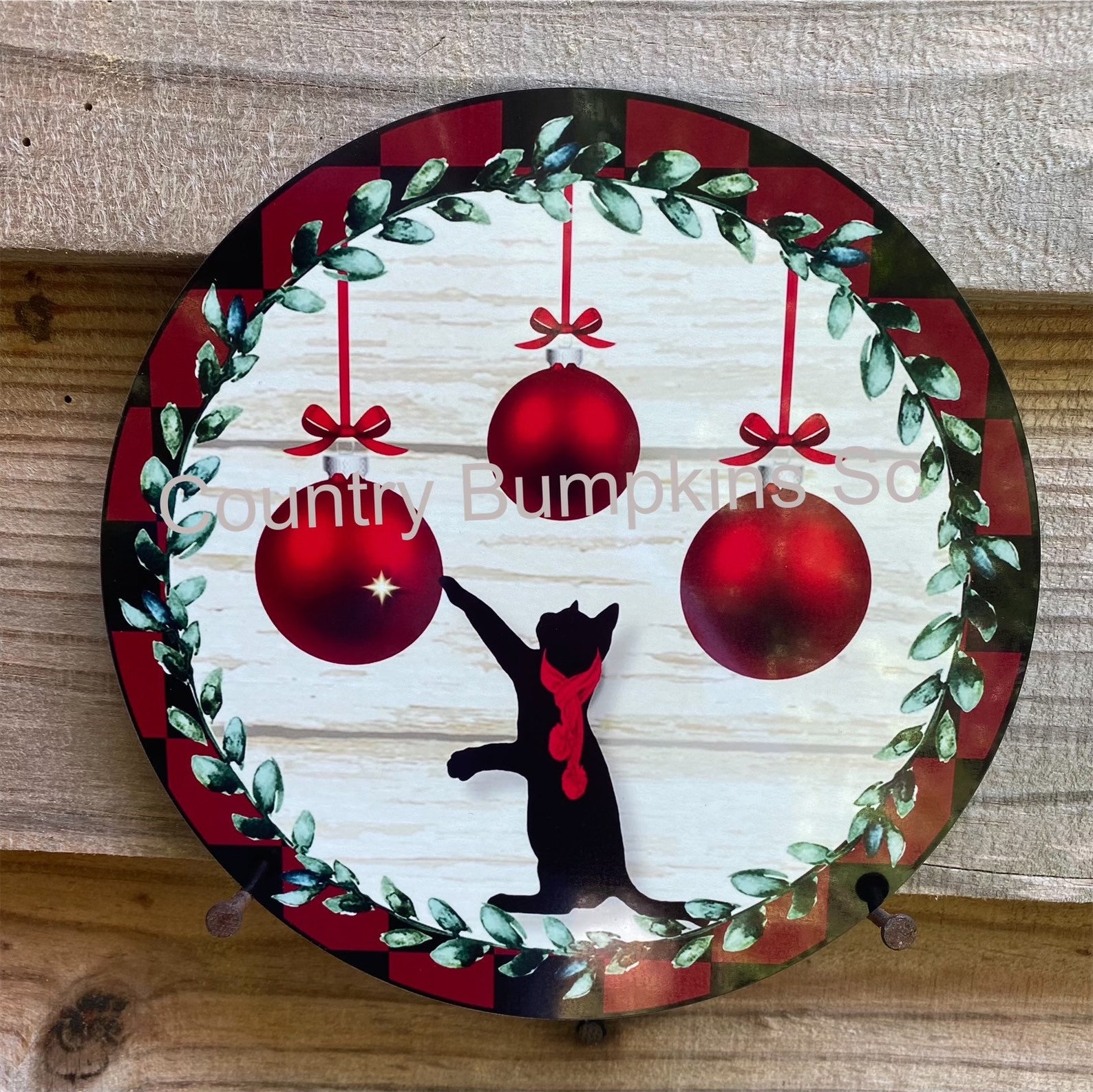 Christmas Ball Sign With Cat Farmhouse Decor Wreath Sign Wreath ...